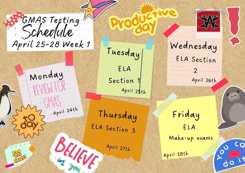 GMAS Testing Schedule | Waycross Middle School
